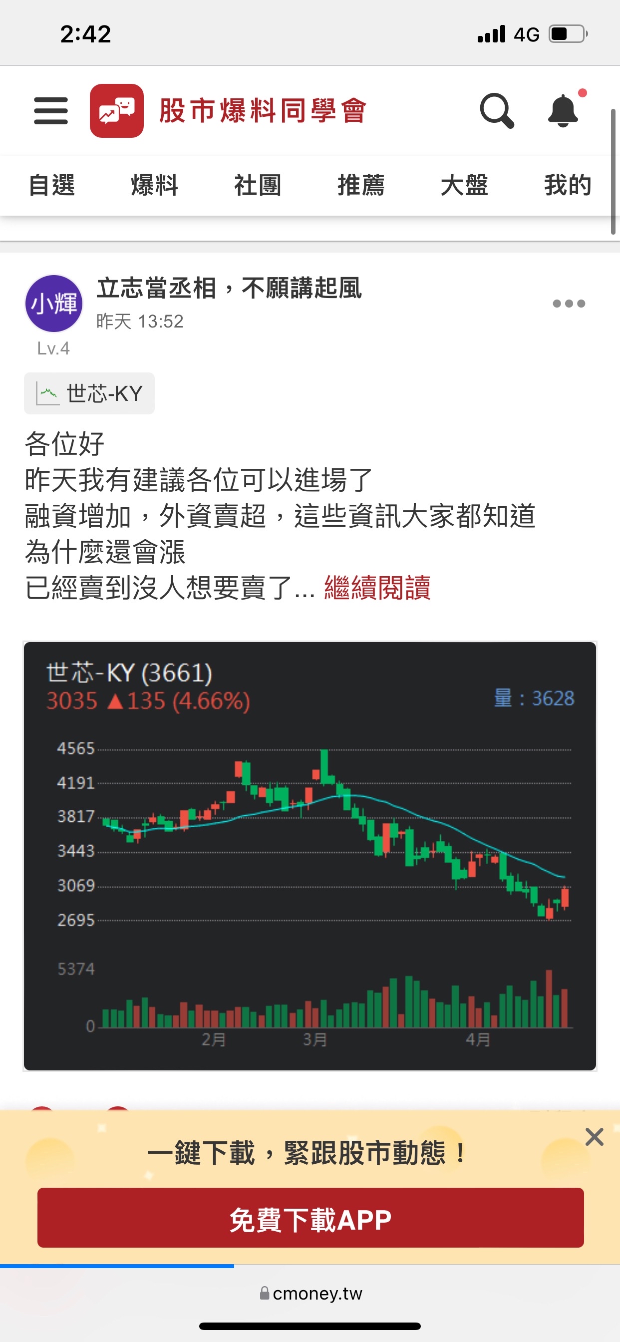 3661 世芯-KY - 他建議進場 週五昨天世新跌...｜CMoney 股市爆料同學會