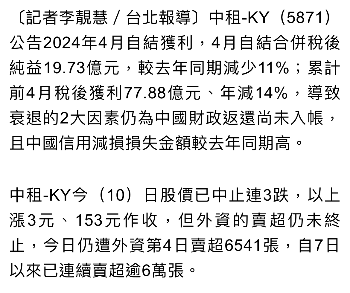 5871 中租-KY - 外資趕著下車 散戶還傻傻趕著接...｜CMoney 股市爆料同學會