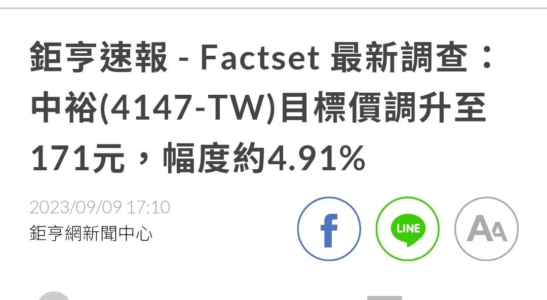 4147 中裕 - 新聞：鉅亨速報 - Factset 最新調查：中裕4147｜CMoney 股市爆料同學會