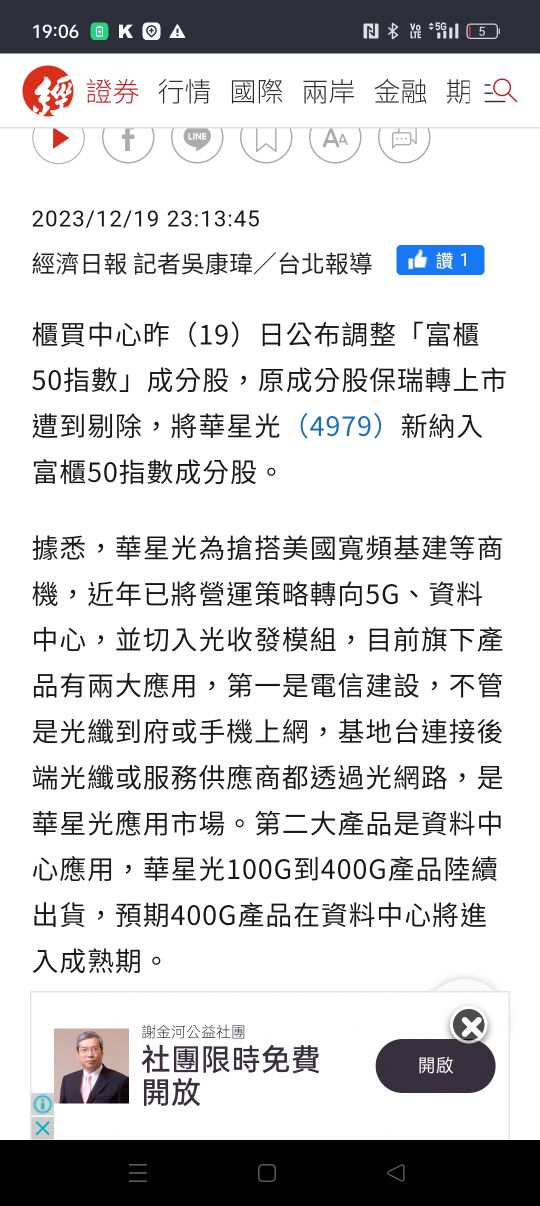 TWA00 加權指數 - 12/28 華星光納櫃50成份股，今破線，套房賣壓大增｜CMoney 股市爆料同學會