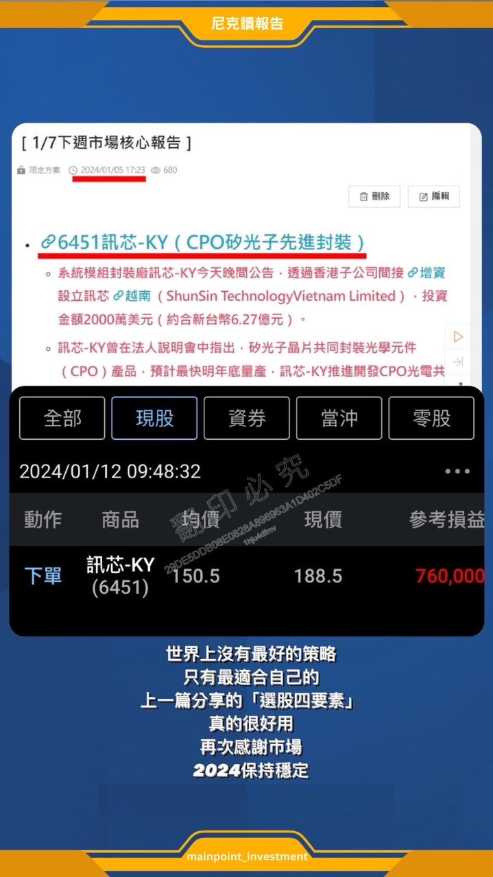 6451 訊芯-KY - 事前規劃事後驗證上一篇分享的選股四要素｜CMoney 股市爆料同學會