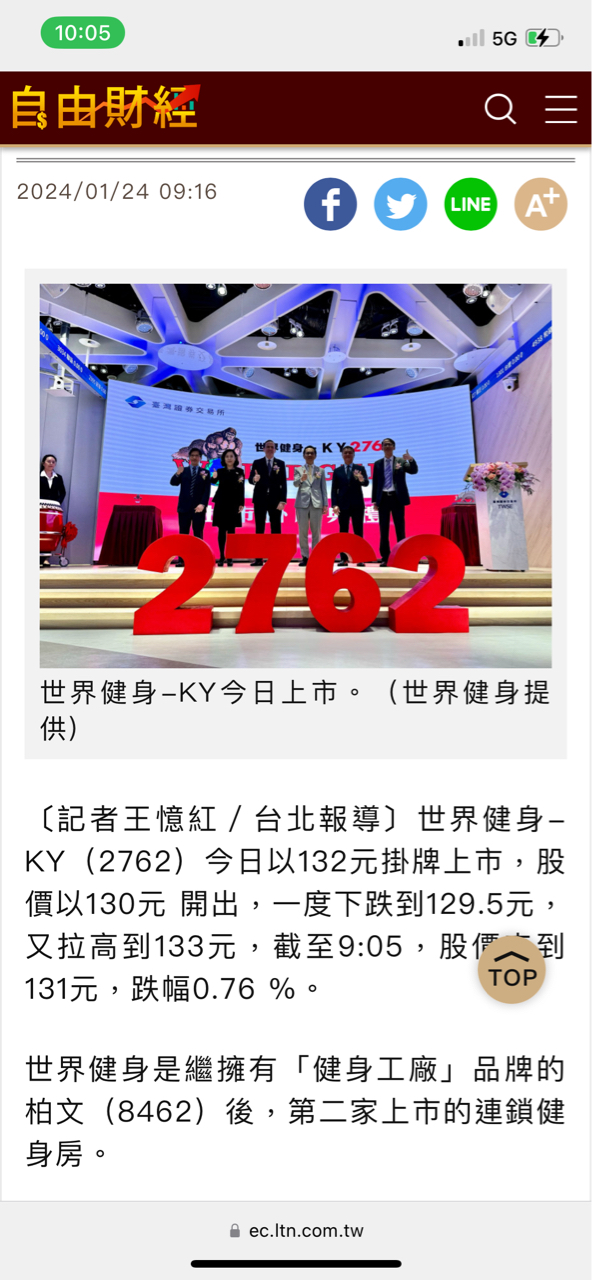 2762 世界健身-KY - WG｜CMoney 股市爆料同學會