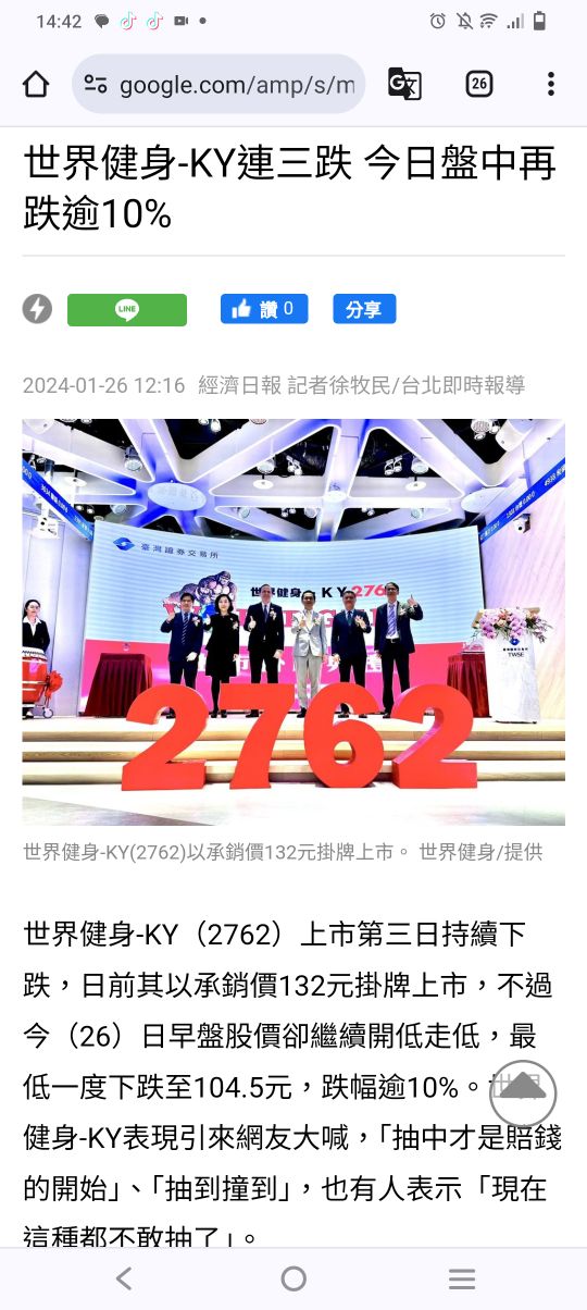 TWA00 加權指數 - 世界健身房-KY 抽籤抽到下下籤 上市蜜月行情........｜股市爆料同學會