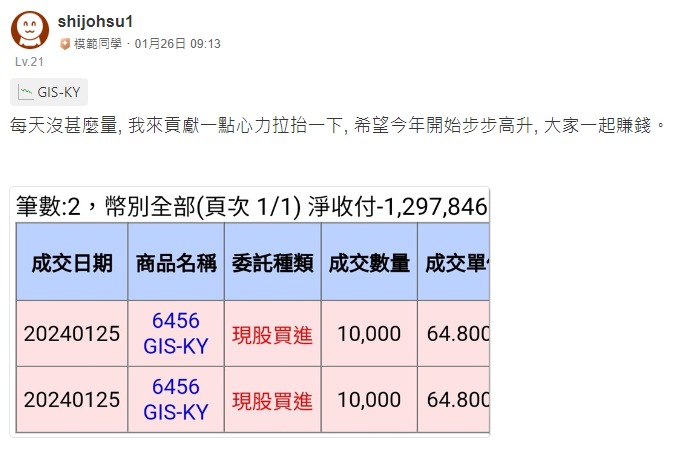 6456 GIS-KY - 自從我在1/25神智不清的狀態...｜CMoney 股市爆料同學會