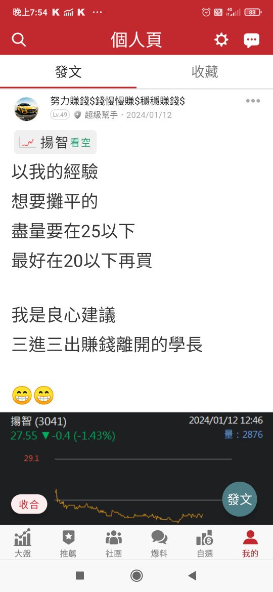 3041 揚智 - 1/12就有提醒 揚智超過25...｜CMoney 股市爆料同學會