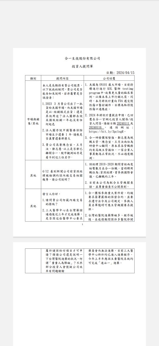 4743 合一 - 今天Q&A｜CMoney 股市爆料同學會