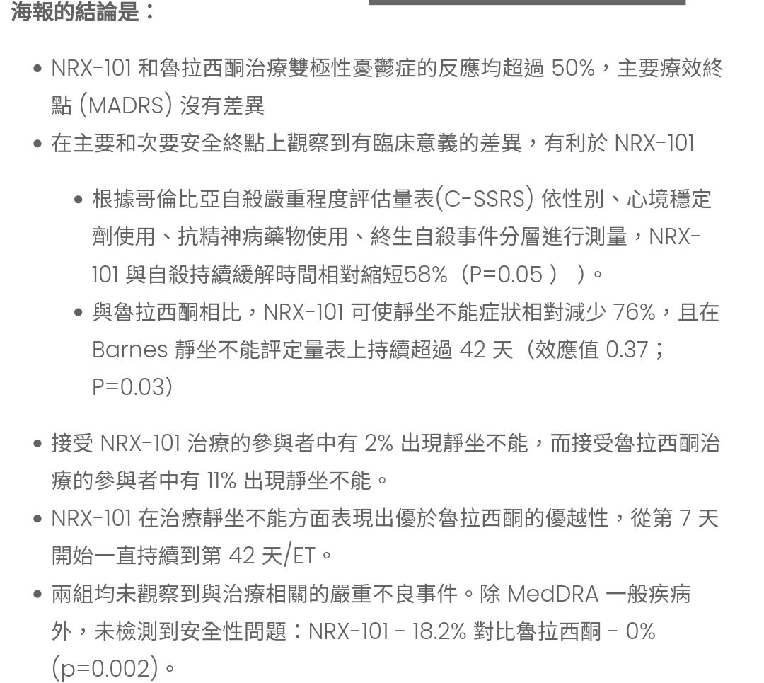 1795 美時 - NRX-101最新數據 於美國臨床精神醫學科年會發表海報 A...｜CMoney 股市爆料同學會