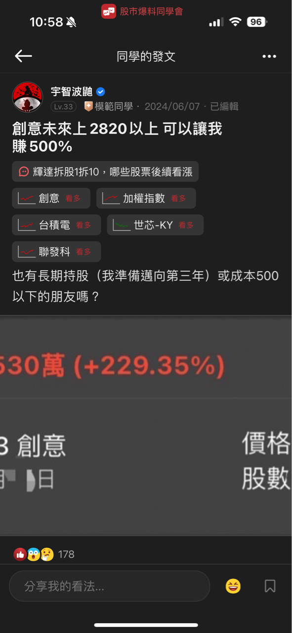 3443 創意 - 2820 500% 一樣沒變 平常心｜CMoney 股市爆料同學會