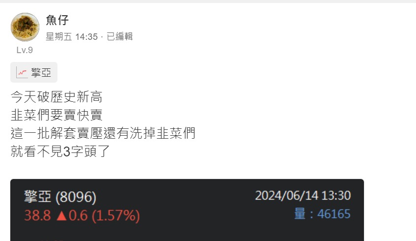 8096 擎亞 - 不聽魚仔言 吃虧在眼前 上星期...｜CMoney 股市爆料同學會
