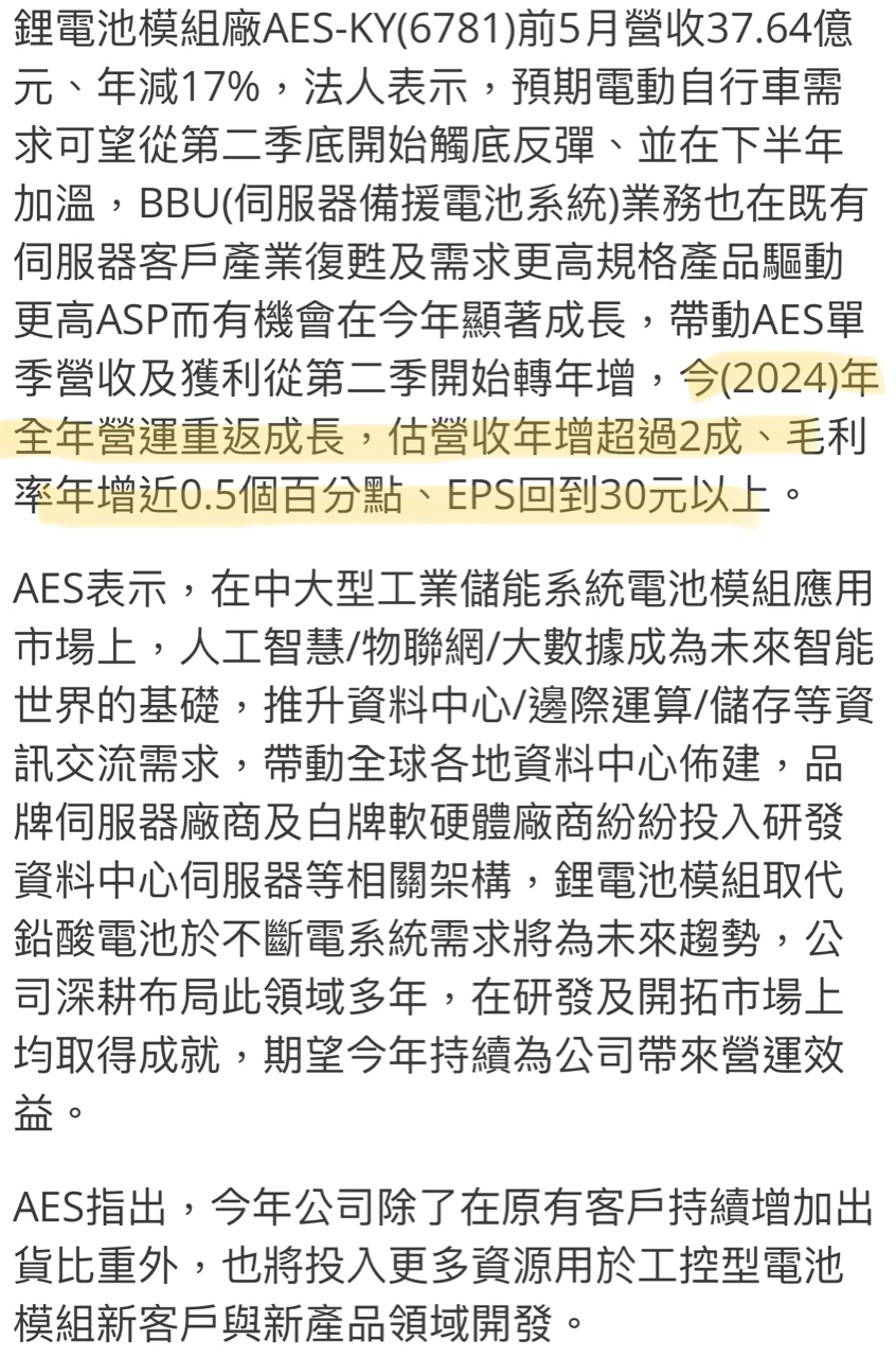 6781 AES-KY - 最新的新聞😄｜股市爆料同學會