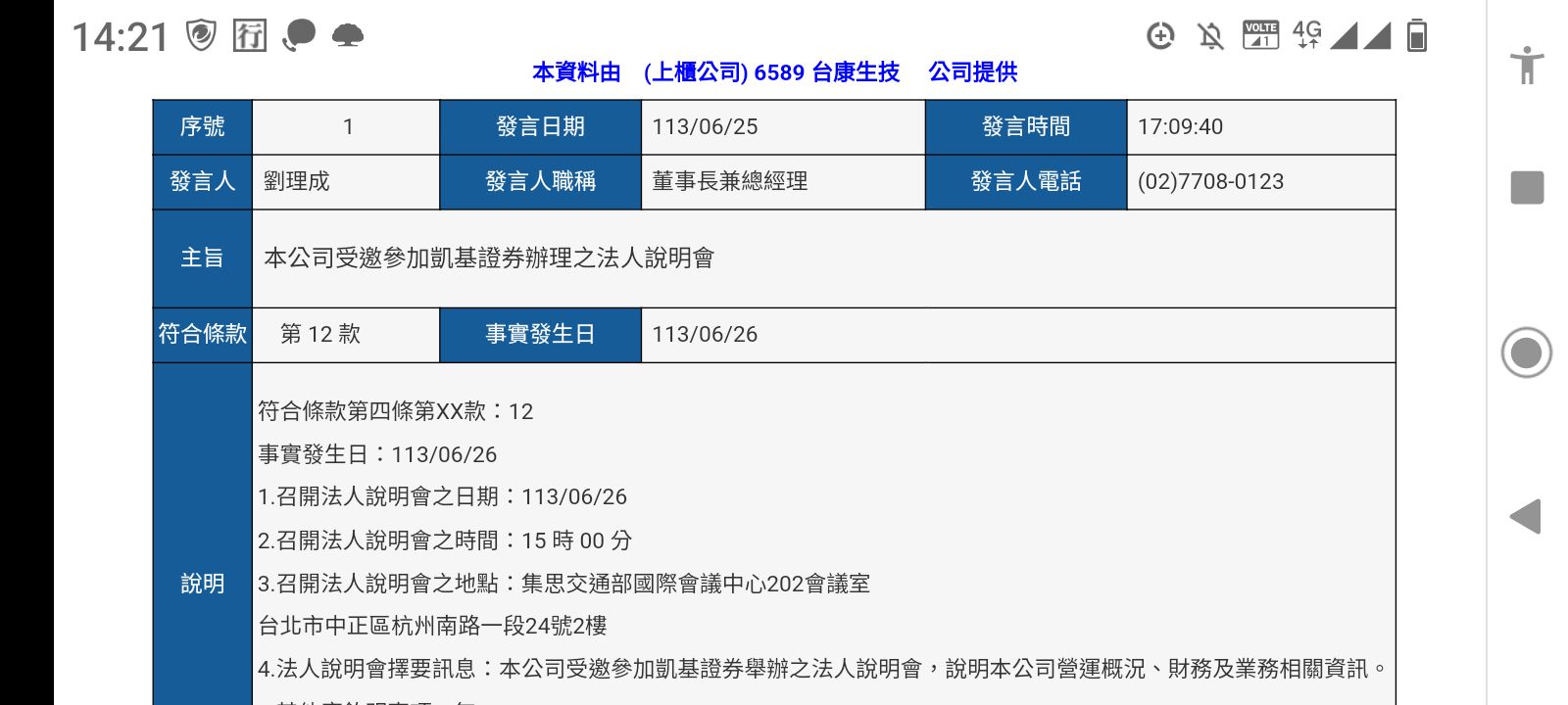 6589 台康生技 - 今日下午法會！！ 要送件了？？...｜CMoney 股市爆料同學會