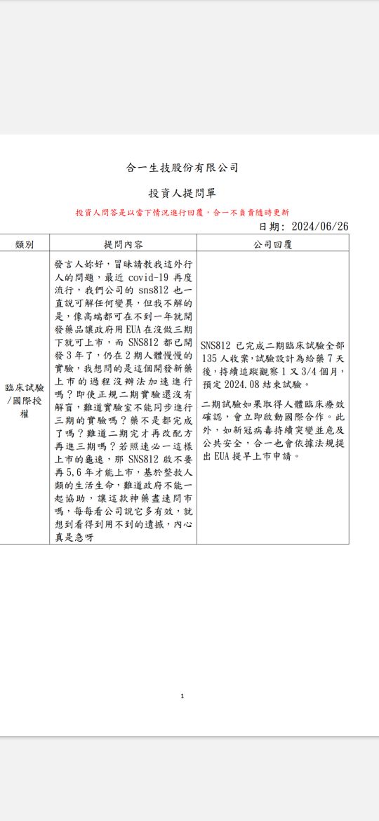 4743 合一 - 今天Q&A 期待SNS812...｜CMoney 股市爆料同學會