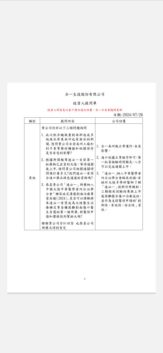 4743 合一 - 今天Q&A｜CMoney 股市爆料同學會