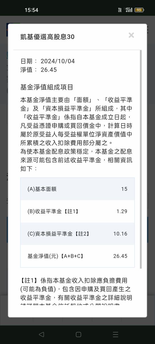 凱基優選高股息30(00915)ETF-股利配息組成(含收益平準金佔比)