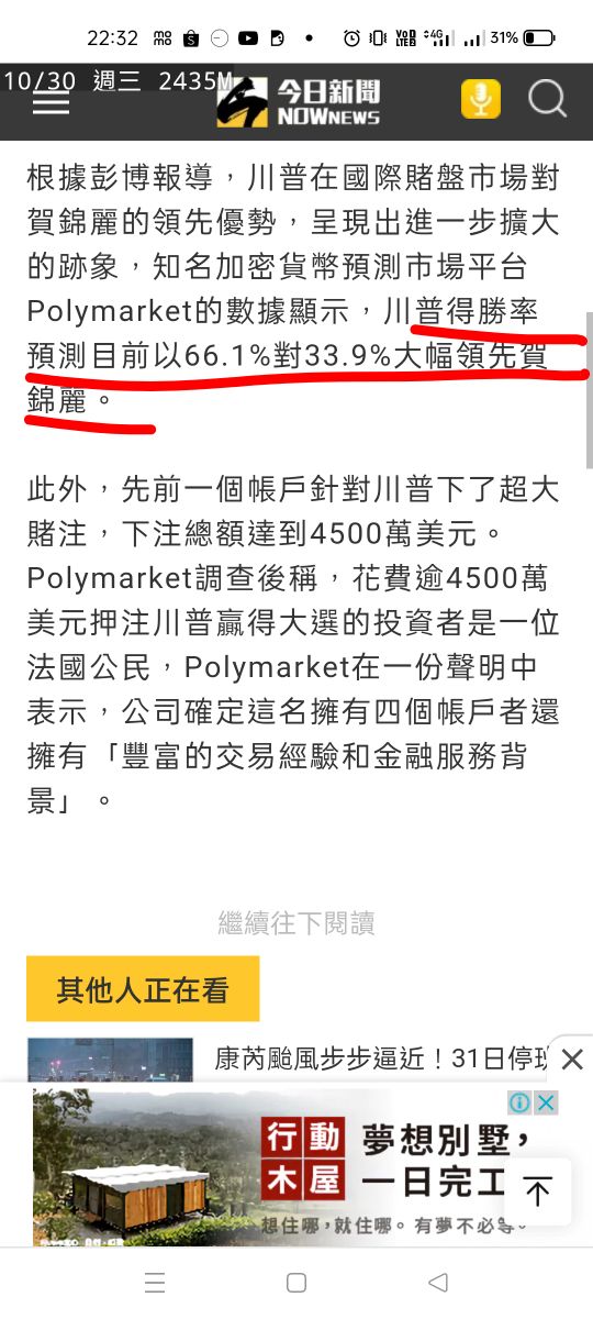 TWA00 加權指數 - 美國總統，真金白銀的賭盤，應比民調準！66.1%對33.9%｜股市爆料同學會