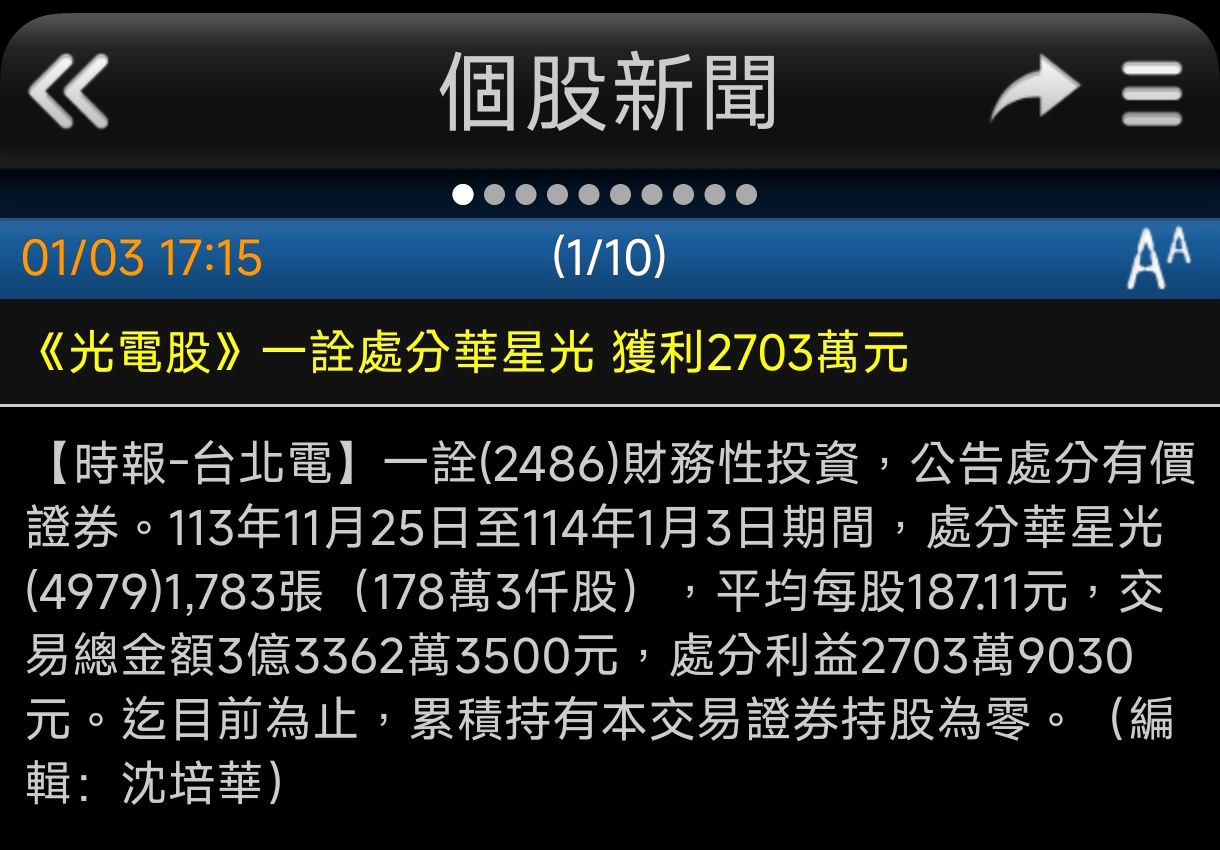 2486 一詮 - 這麼快就全部賣掉了阿，小賺一些也不錯｜CMoney 股市爆料同學會