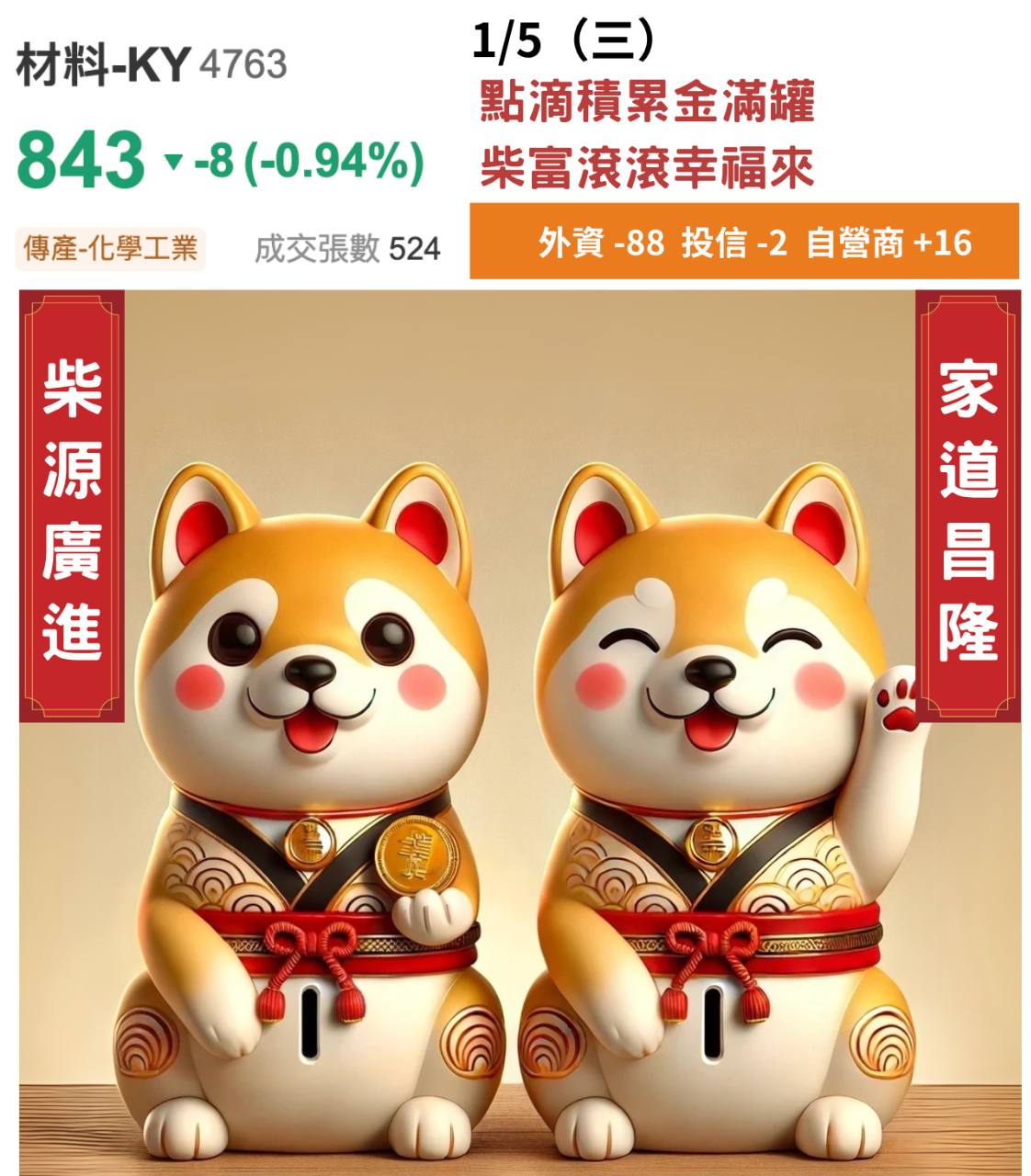4763 材料-KY - 新春迎柴柴系列作 之三： 點滴積累金滿罐 柴富滾滾幸福來 ...｜股市爆料同學會