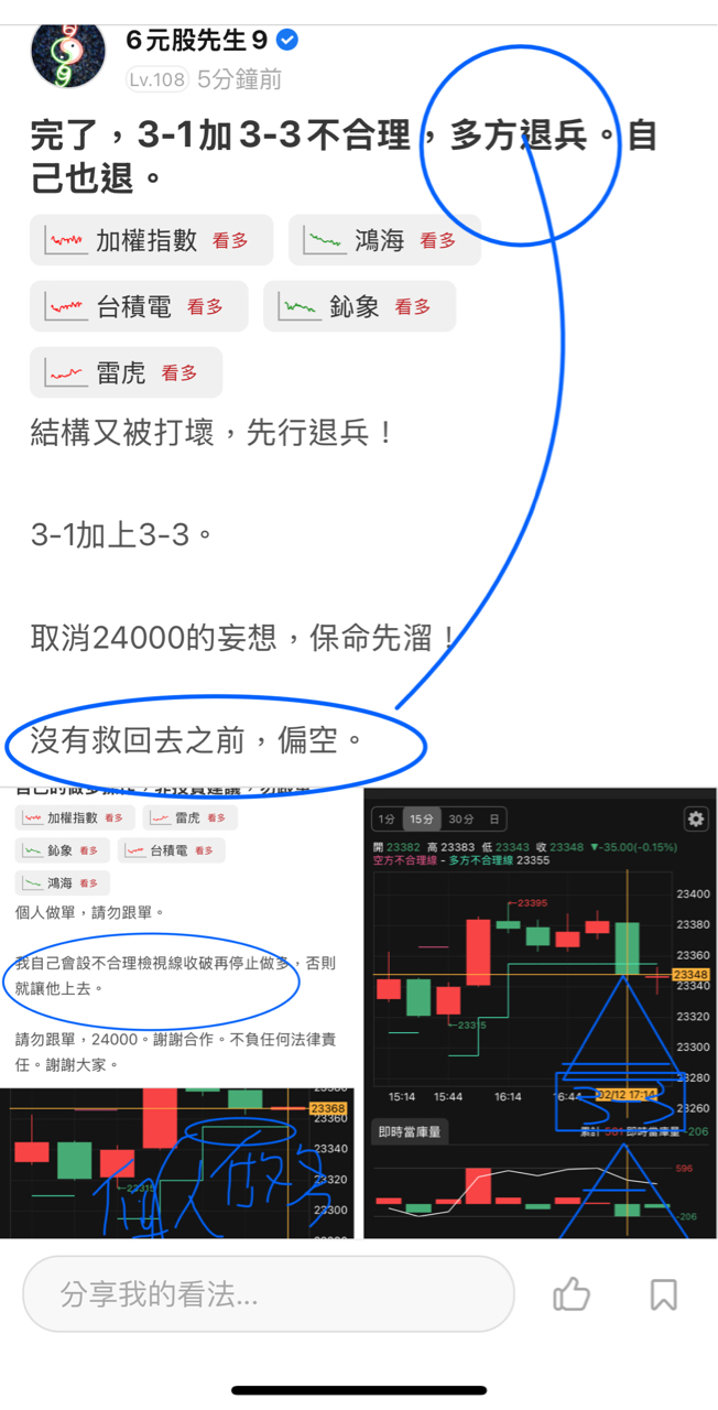 TWA00 加權指數 - 盤後盤剛剛出現15分3-1與3-3，30分3-3。反彈先溜。｜股市爆料同學會