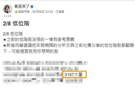 TWA00 加權指數 - 3167大量漲停了！2/8日分享在社團的低階股。 4909新...｜股市爆料同學會