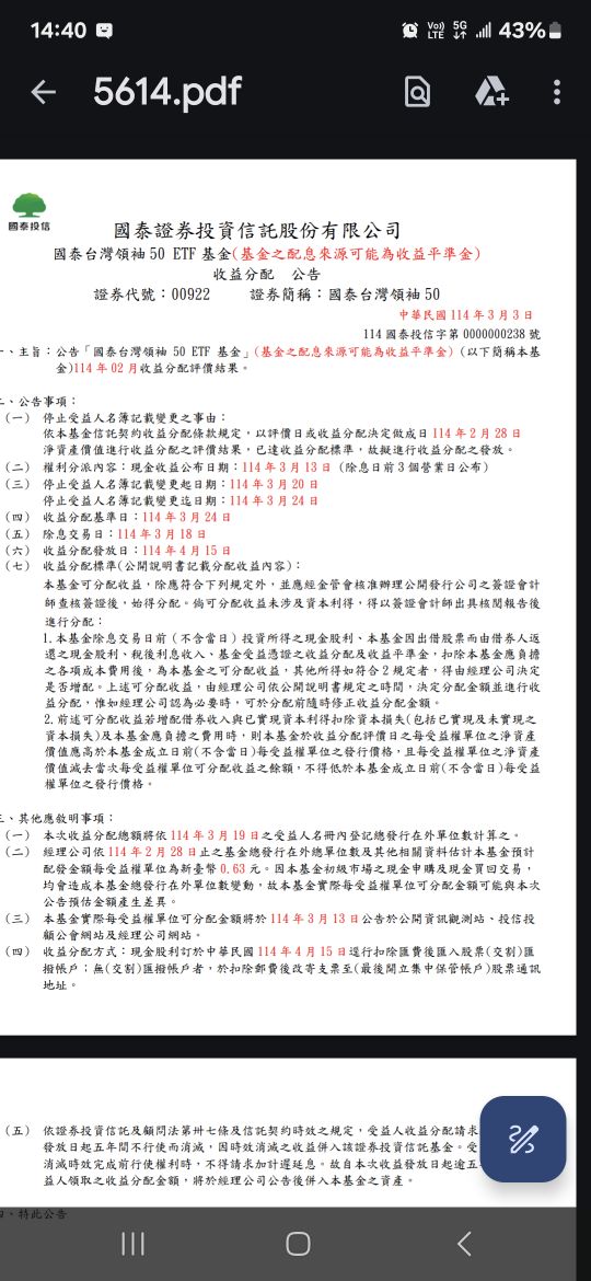 國泰台灣領袖50(00922)ETF-今日股票股價與歷史行情走勢