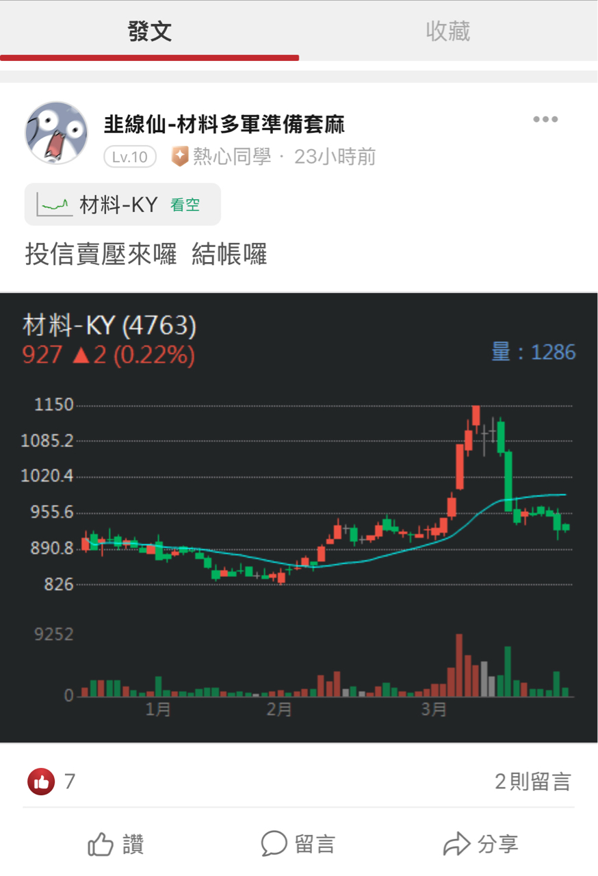 4763 材料-KY - 投信賣壓昨天提醒囉，要繼續喝雞湯還是信1100提醒人別追的我｜股市爆料同學會